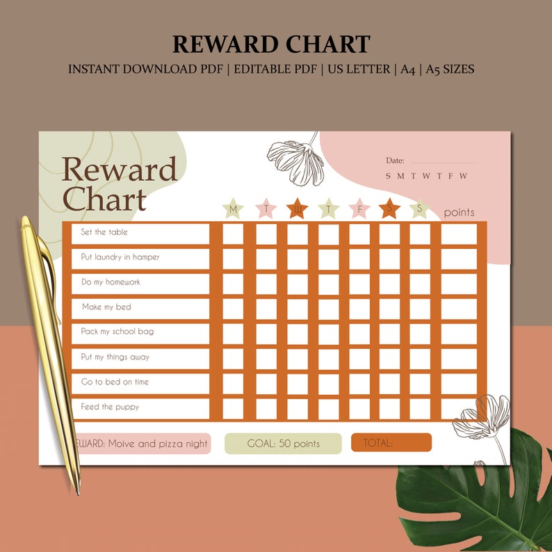Editable Reward Chart A4 A5 Letter Size Printable Reward - Etsy Hong Kong