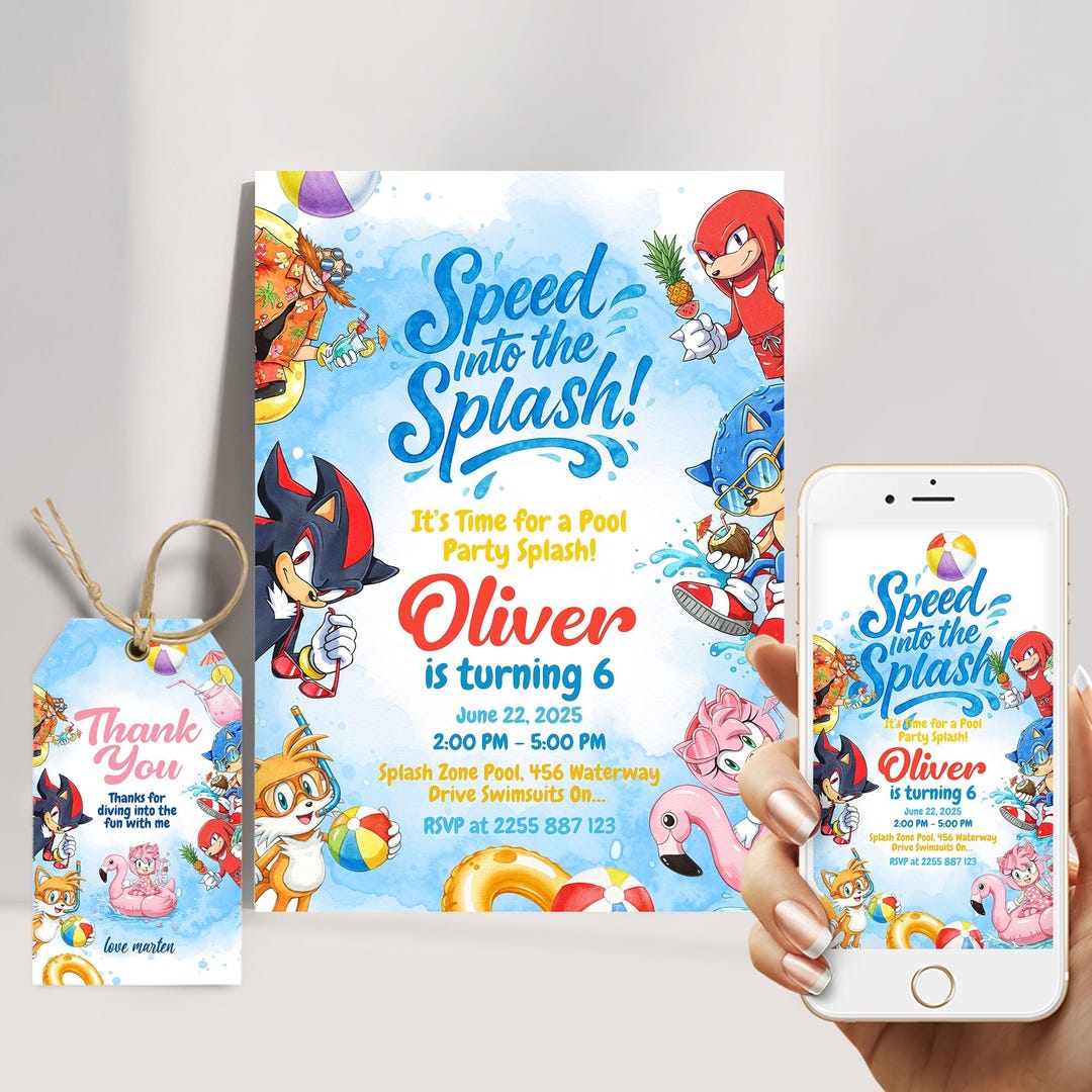 Sonic Pool Party Invitation: Editable Birthday Template (digital ...