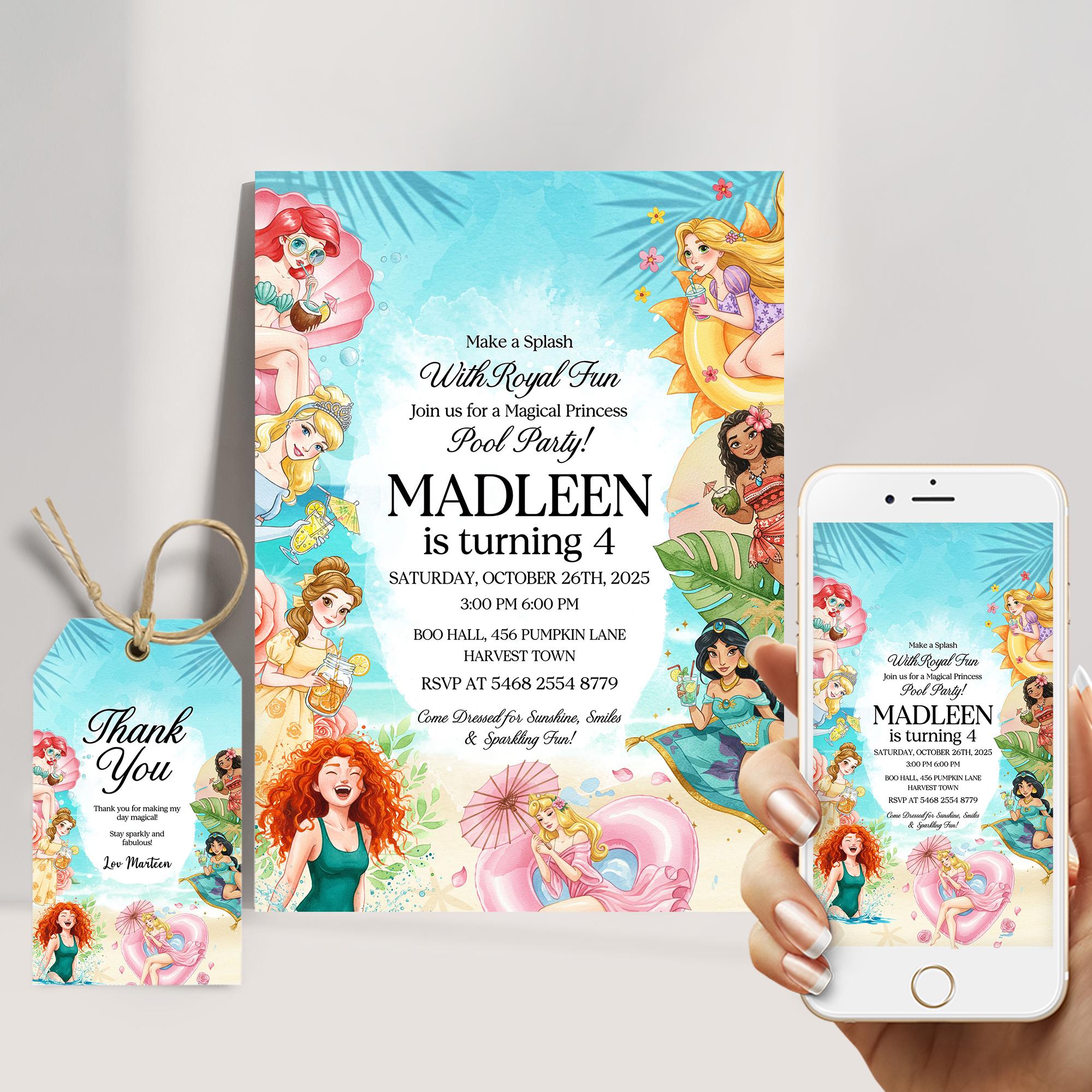 Princess Pool Party Birthday Invitation: Editable Summer Theme (digital ...