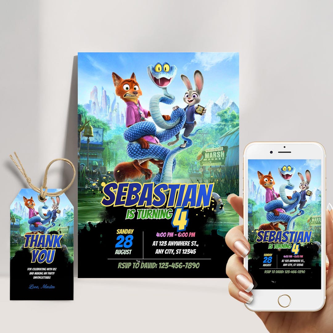 Invitación de cumpleaños de Zootopia 2 / Invitación para fiesta de ...