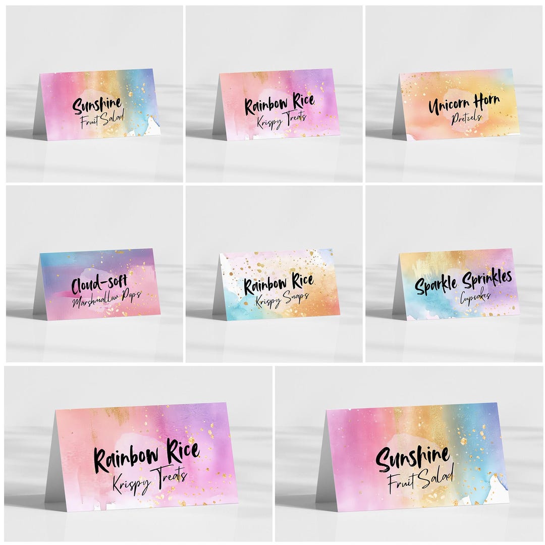 Rainbow Birthday Editable Food Label / Food Tent Card - Rainbow Party ...