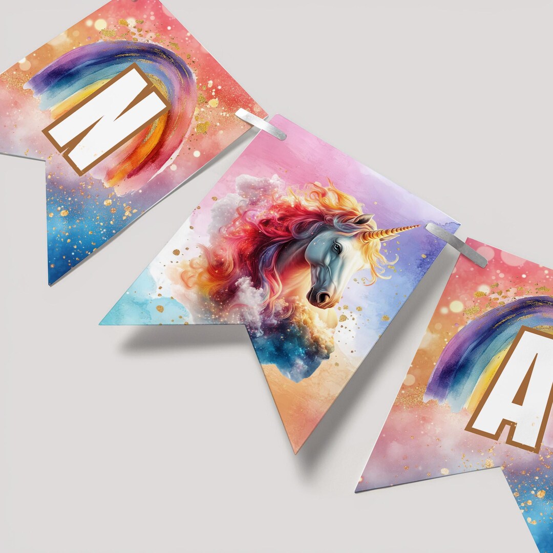 Editable Rainbow Happy Birthday Banner, Girls Rainbow Party Rainbow ...