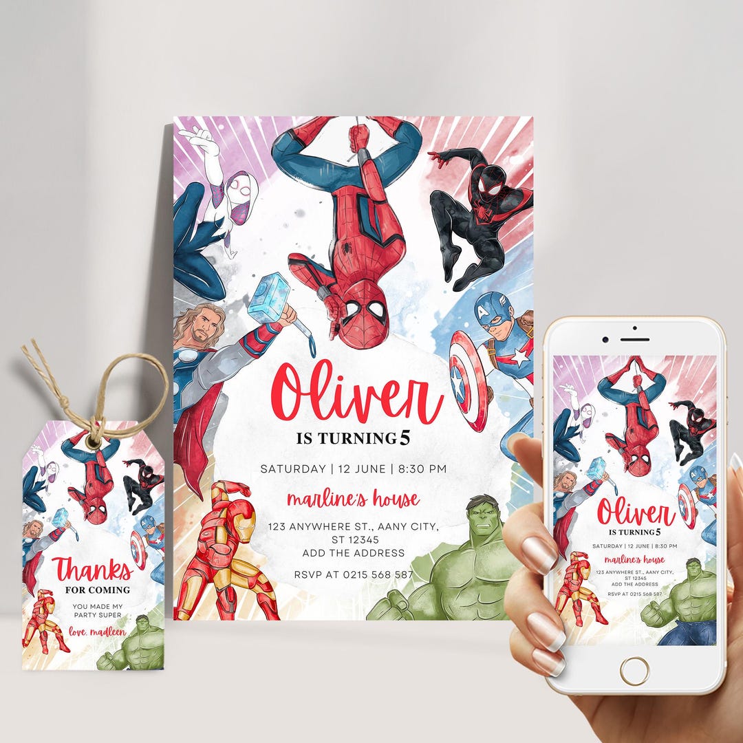 Superhero Birthday Invitation Editable Template, Avengers Superhero ...