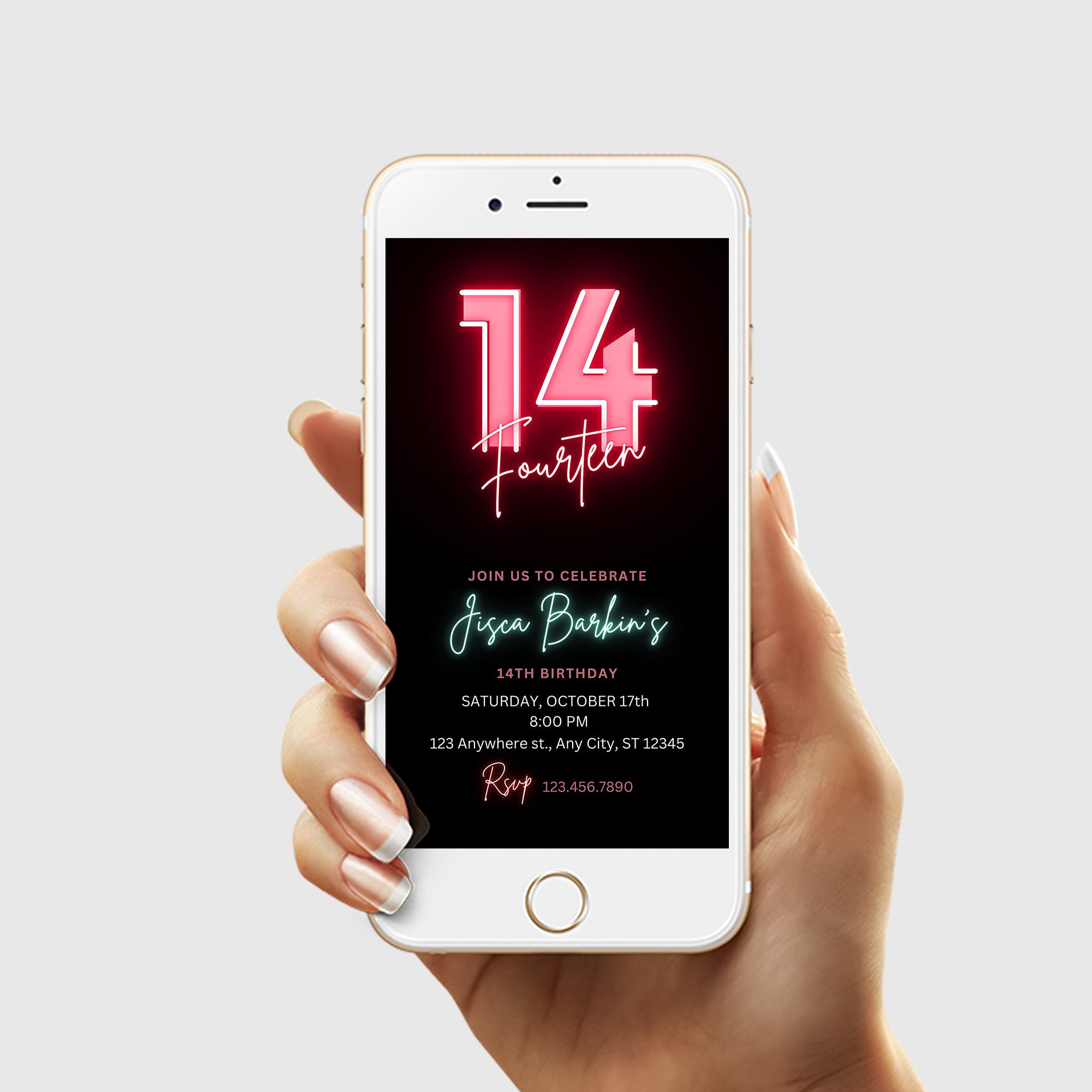 14th Birthday Neon Invitation: Editable Canva Template (digital) - Etsy