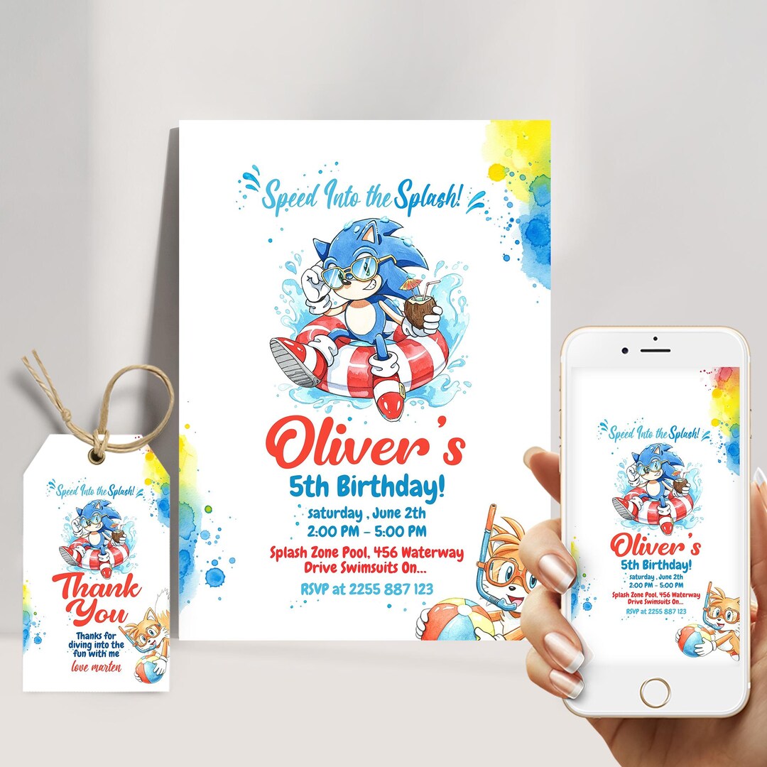 Sonic the Hedgehog Pool Party Invitation – Editable Sonic Birthday ...