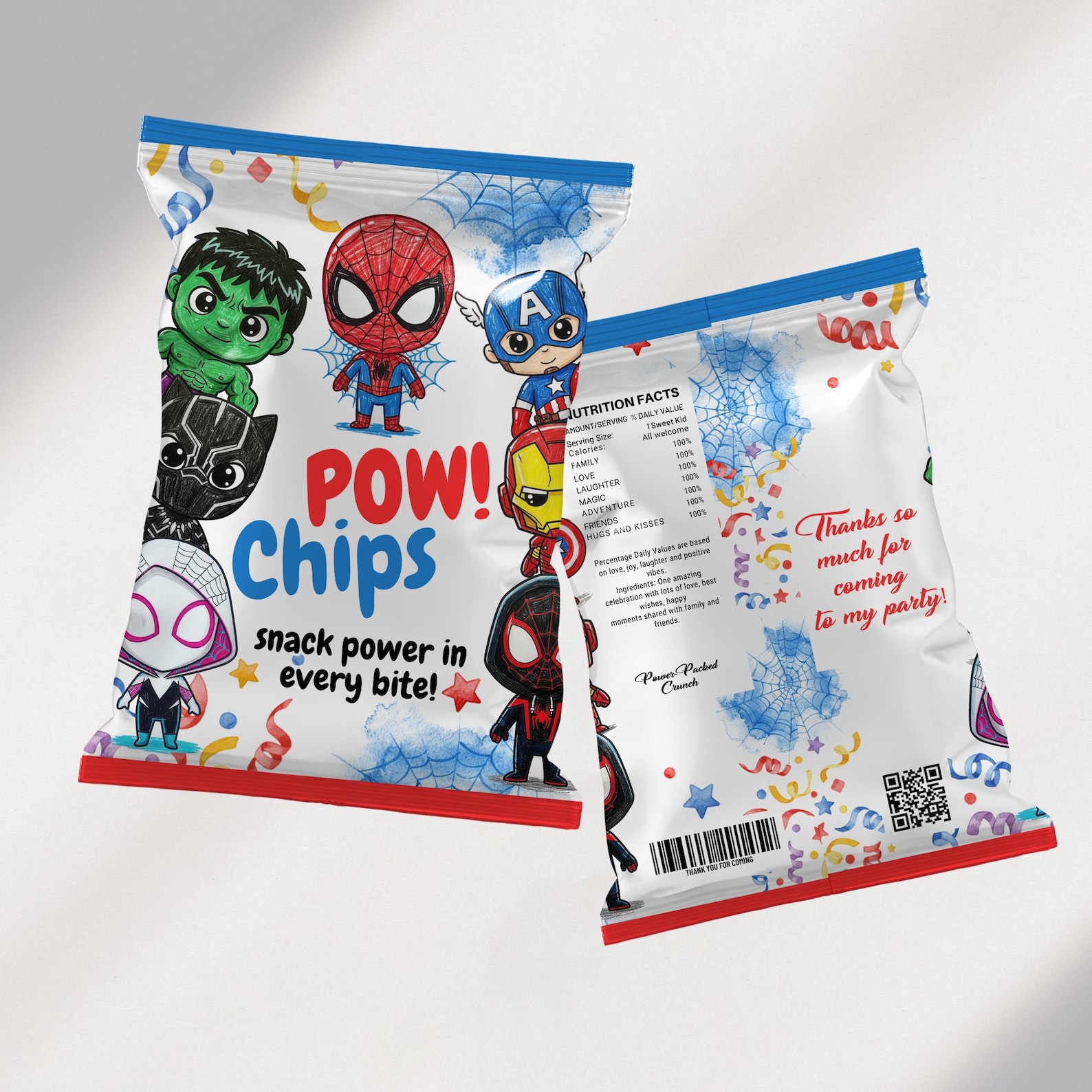 Chibi Superhero Chip Bag Wrapper Template: Printable Party Favor ...