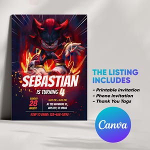 Editable Shadow Birthday Invitation, Sonic the Hedgehog 3, Sonic 3 ...