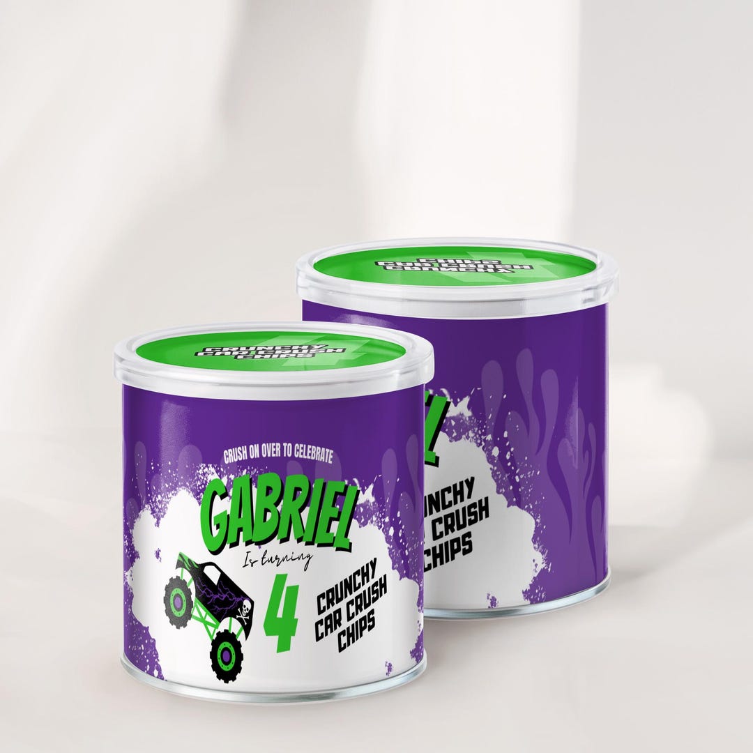 Monster Truck Birthday Pringles Label 1.3oz - Monster Truck Party Favor ...