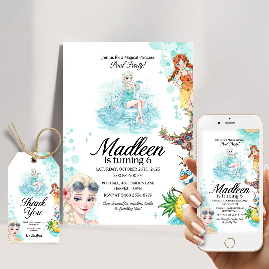 Elsa Anna Pool Party Invitation: Editable Birthday Template (digital ...