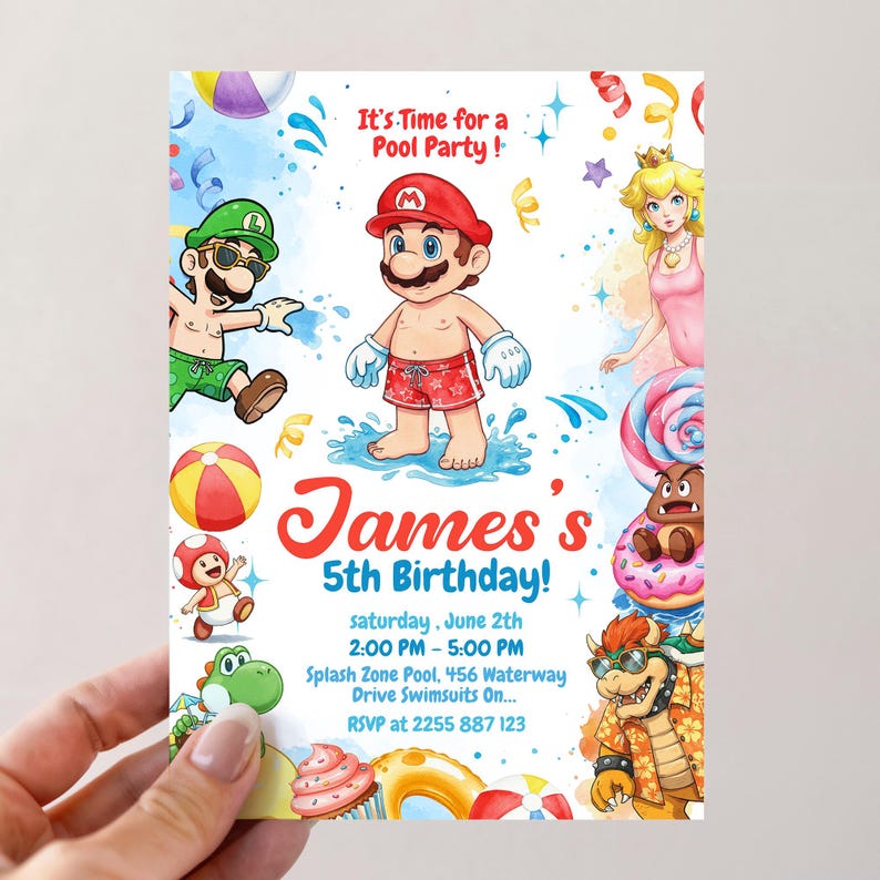Mario Pool Party Birthday Invitation: Summer Bros Invite (printable) - Etsy