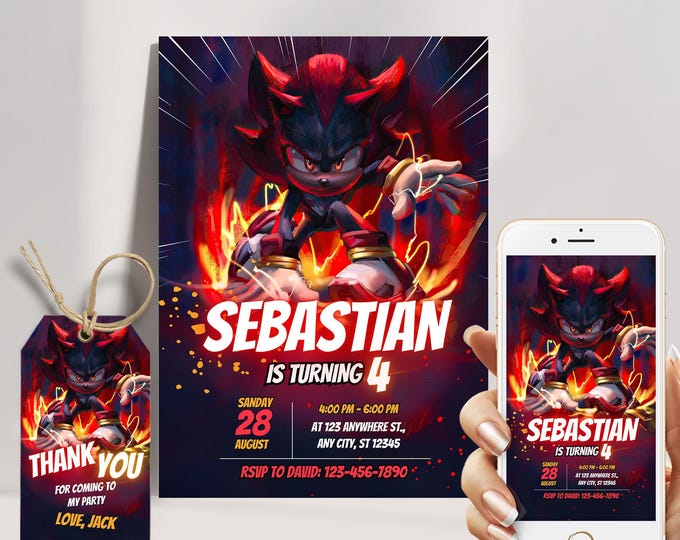 Editable Shadow Birthday Invitation, Shadow the Hedgehog Birthday ...