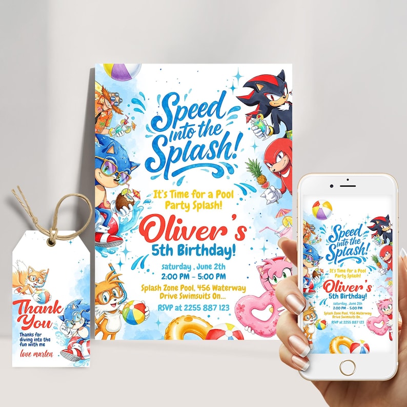 Sonic Pool Party Birthday Invitation: Editable Digital Download - Etsy