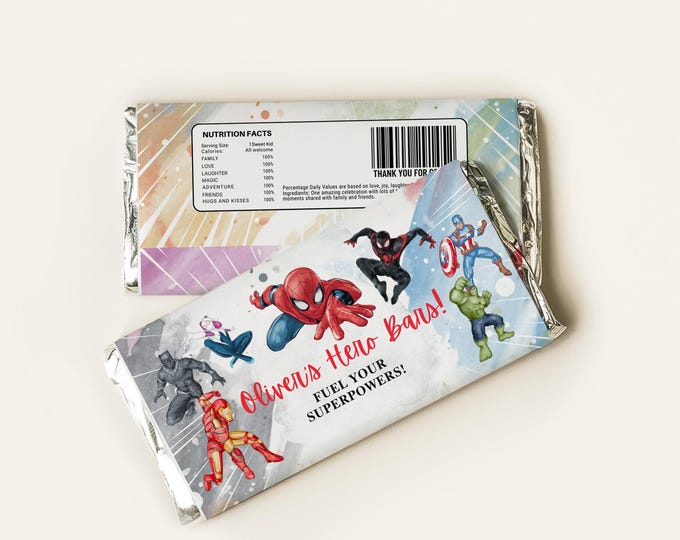 Superhero Chocolate Bar Wrappers. Baby Shower - Birthday Chocolate Bar ...