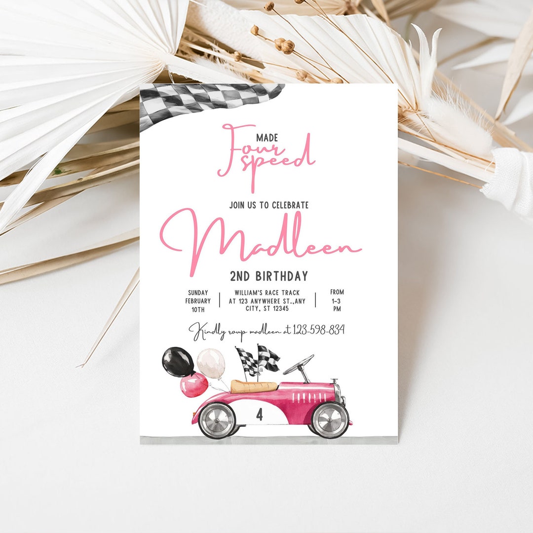 EDITABLE Need FOUR Speed Invitation, Race Car 4th Birthday Invitation ...
