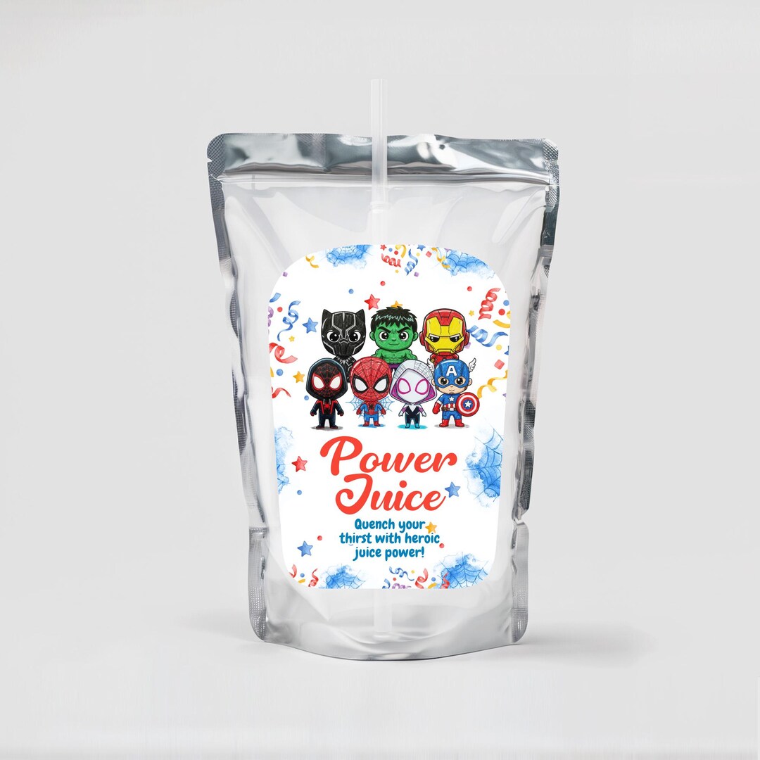 Chibi Superhero Birthday Juice Labe - Avengers Party Favor Canva ...