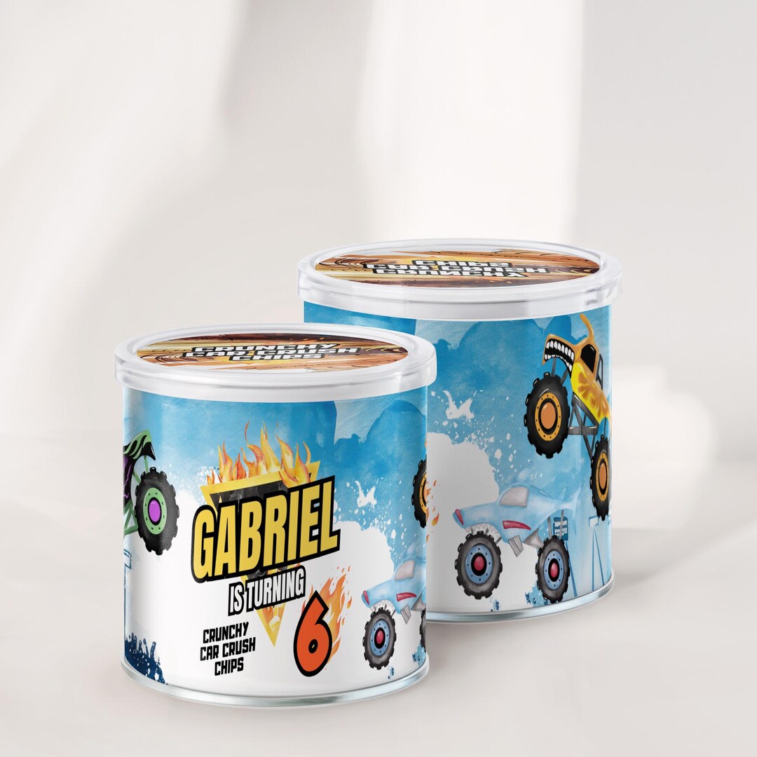 Monster Truck Birthday Pringles Label 1.3oz - Monster Truck Party Favor ...