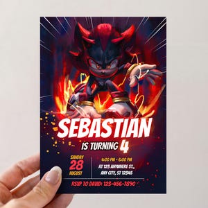 Editable Shadow Birthday Invitation, Sonic the Hedgehog 3, Sonic 3 ...