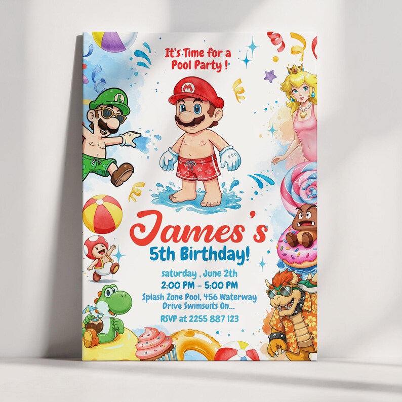 Mario Pool Party Birthday Invitation: Summer Bros Invite (printable) - Etsy