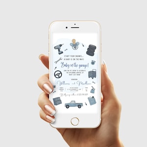 Mechanic Baby Shower Invitation: Blue Truck, Car Tools (digital ...
