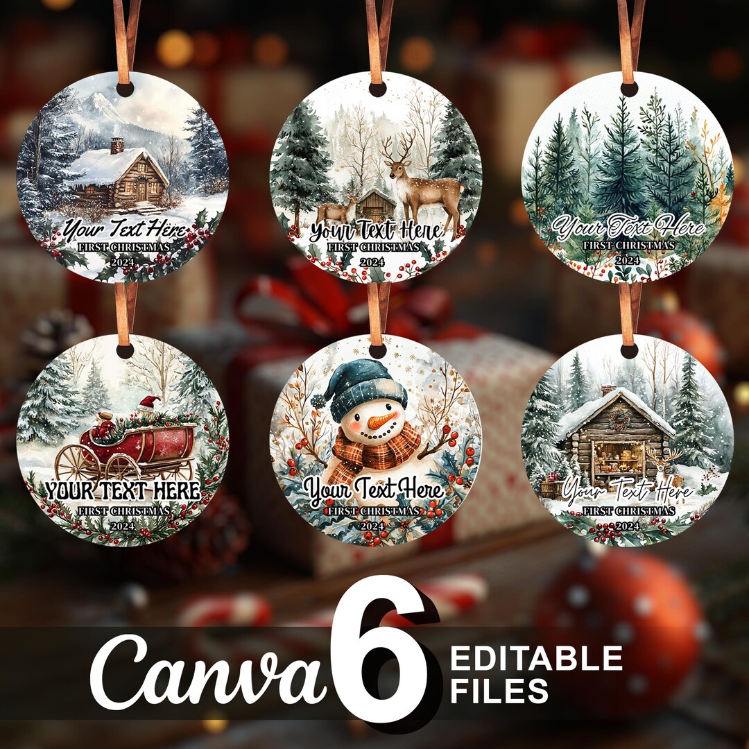 Editable Christmas Winter Wonderland Ornament Bundle of 6, All Text ...