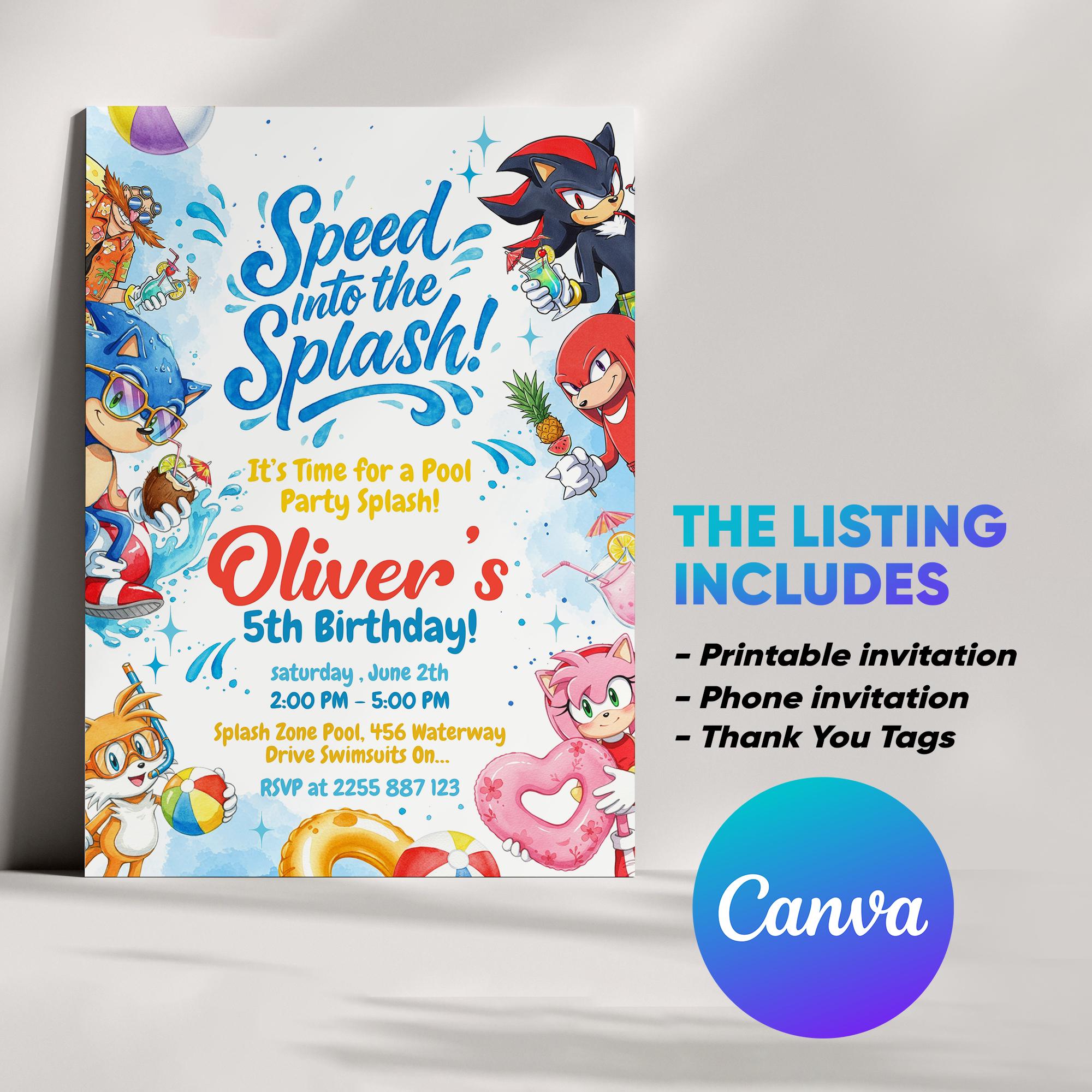 Sonic Pool Party Birthday Invitation: Editable Digital Download - Etsy