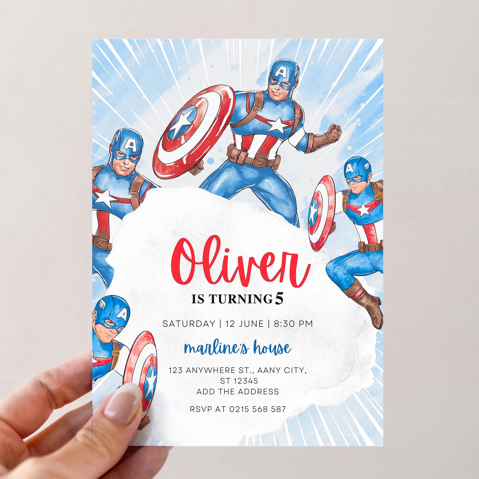 Captain America Birthday Invitation: Editable Superhero Party (digital ...