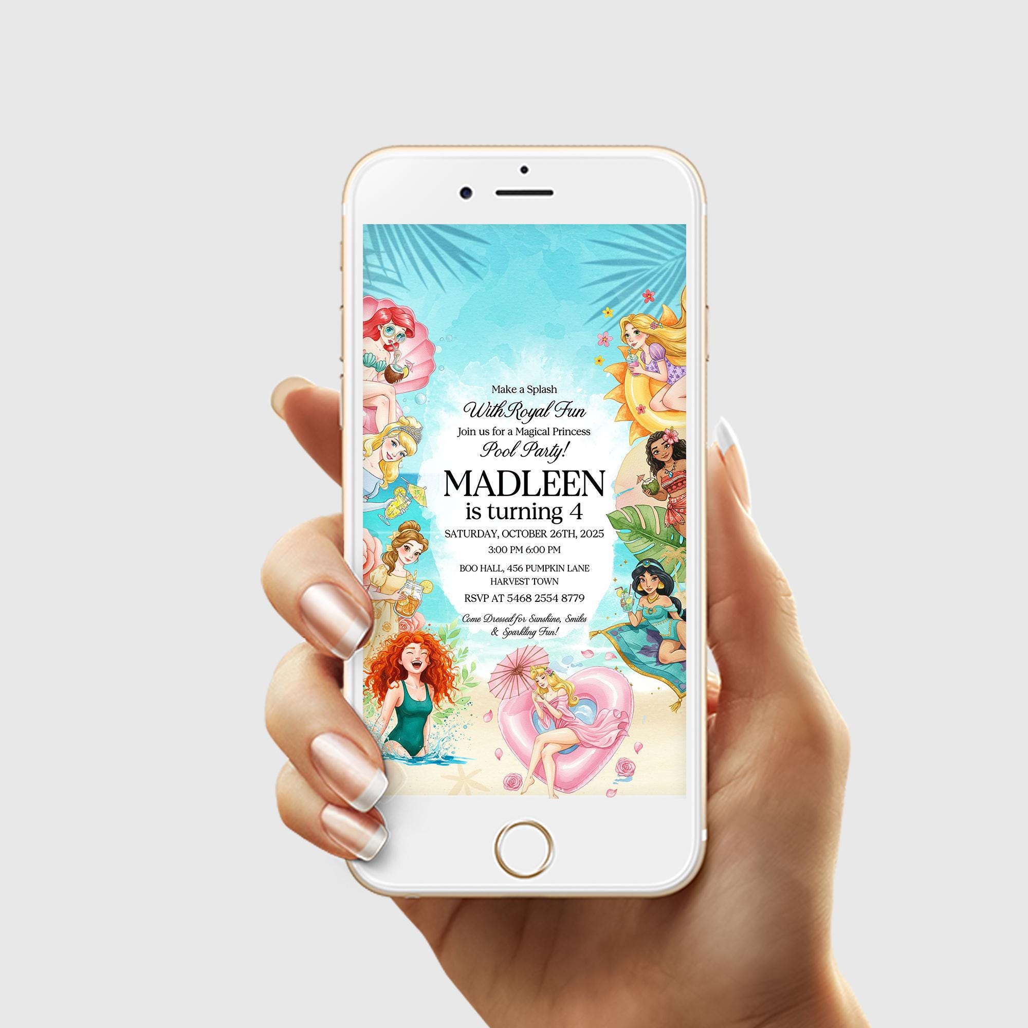 Princess Pool Party Birthday Invitation: Editable Summer Theme (digital ...