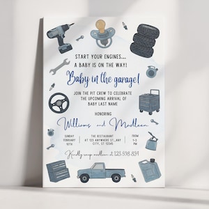Mechanic Baby Shower Invitation: Blue Truck, Car Tools (digital ...