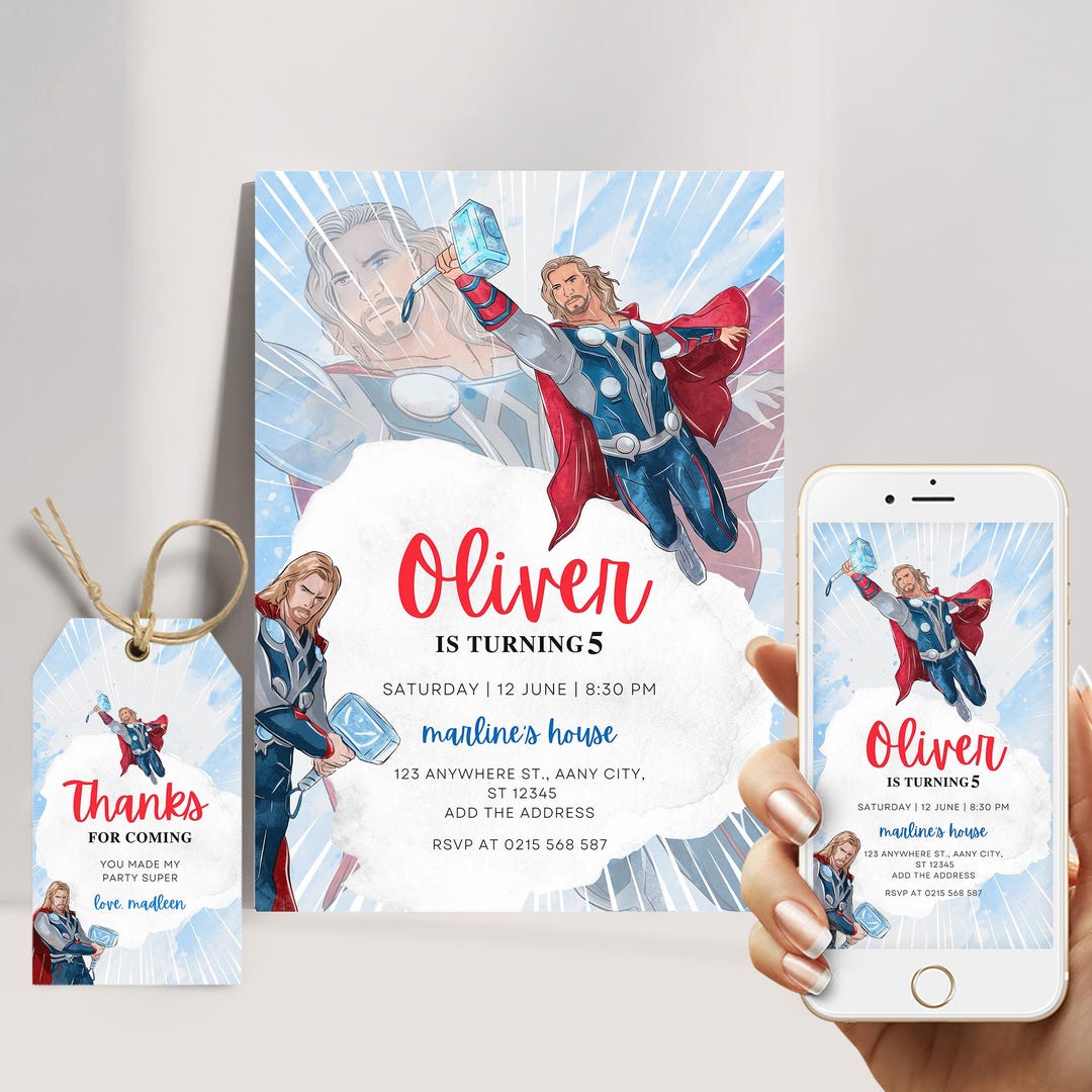 Thor Birthday Invitation Editable Canva Template, Thor Invitation ...