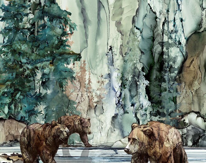 Northcott's Northern Peaks Bear Panel DP25165-74 44/45 Cotton Quilting ...