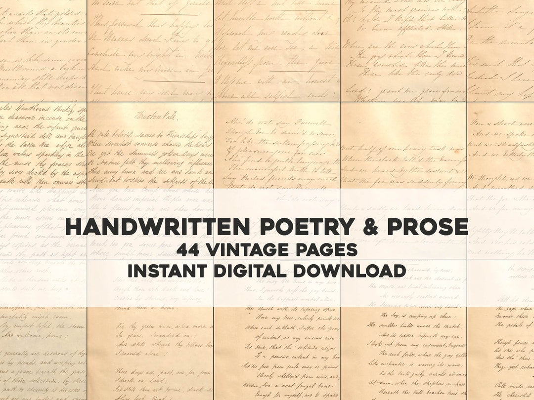 44 Old Handwritten Manuscript Poetry Prose Pages Script | Craft Paper ...