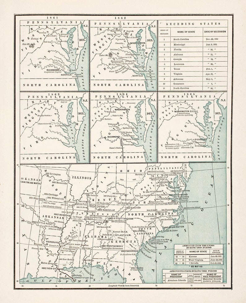 9 Vintage American Historical Maps From 1889 Family World Atlas | Image ...