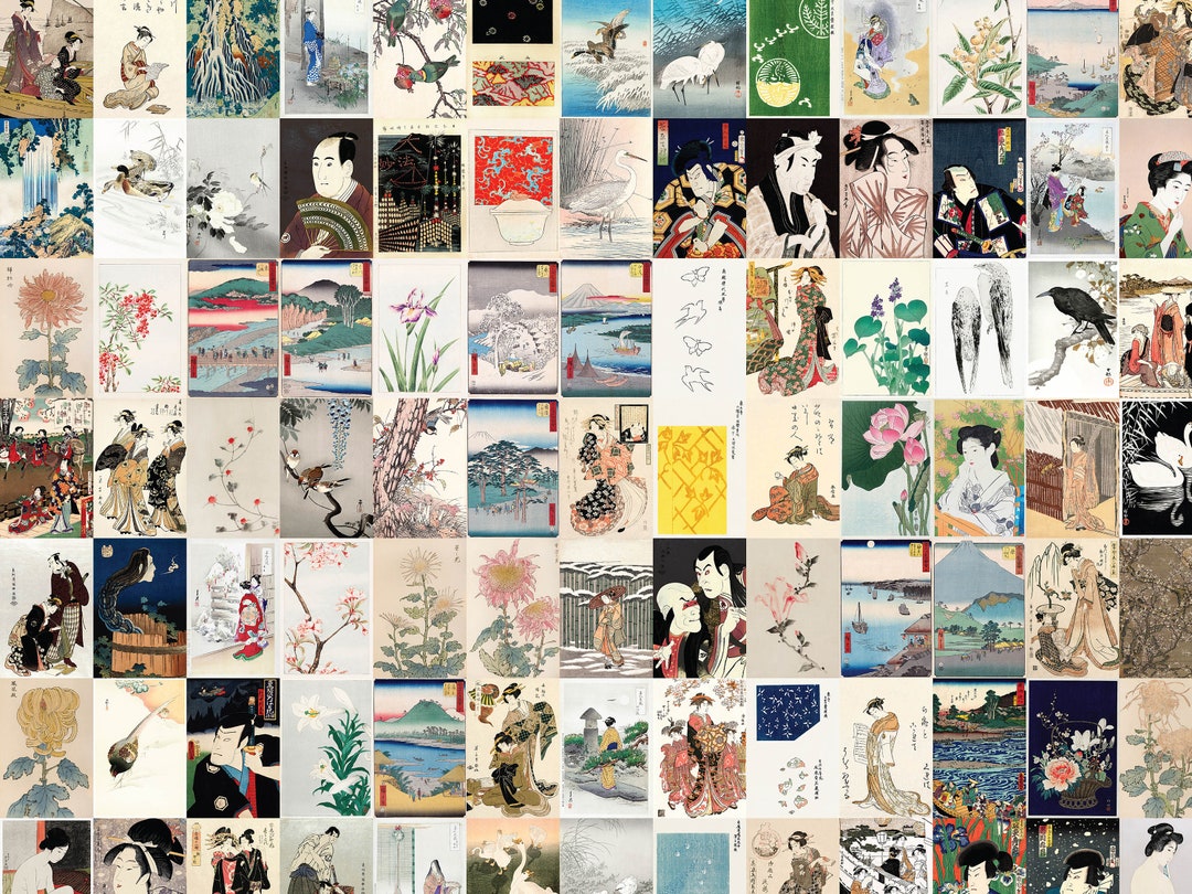 130 Pcs Japanese Artwork COLLAGE KIT SET 4"x6" Printable Wall Art ...
