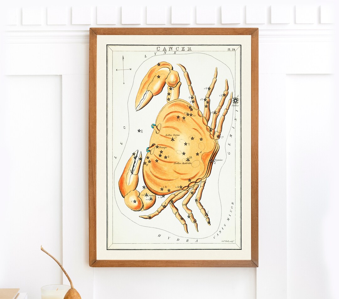 Cancer Zodiac Sign Astronomical Chart Vintage Illustration | Single ...