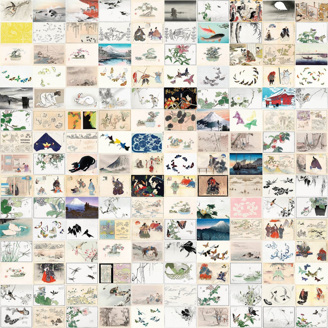 150 Pcs Japanese COLLAGE KIT 4"x6" -- Printable Wall Art Collage Bundle ...