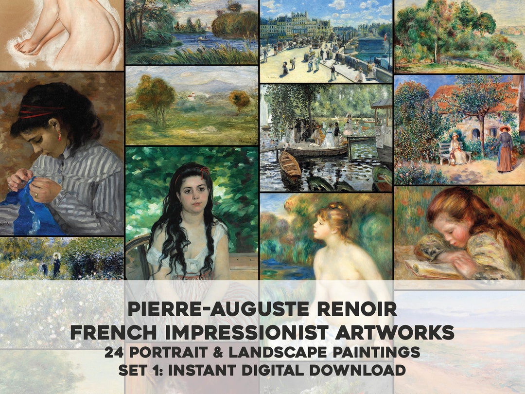 24 Pierre Renoir Impressionist Paintings HQ Image Bundle Printable Wall ...