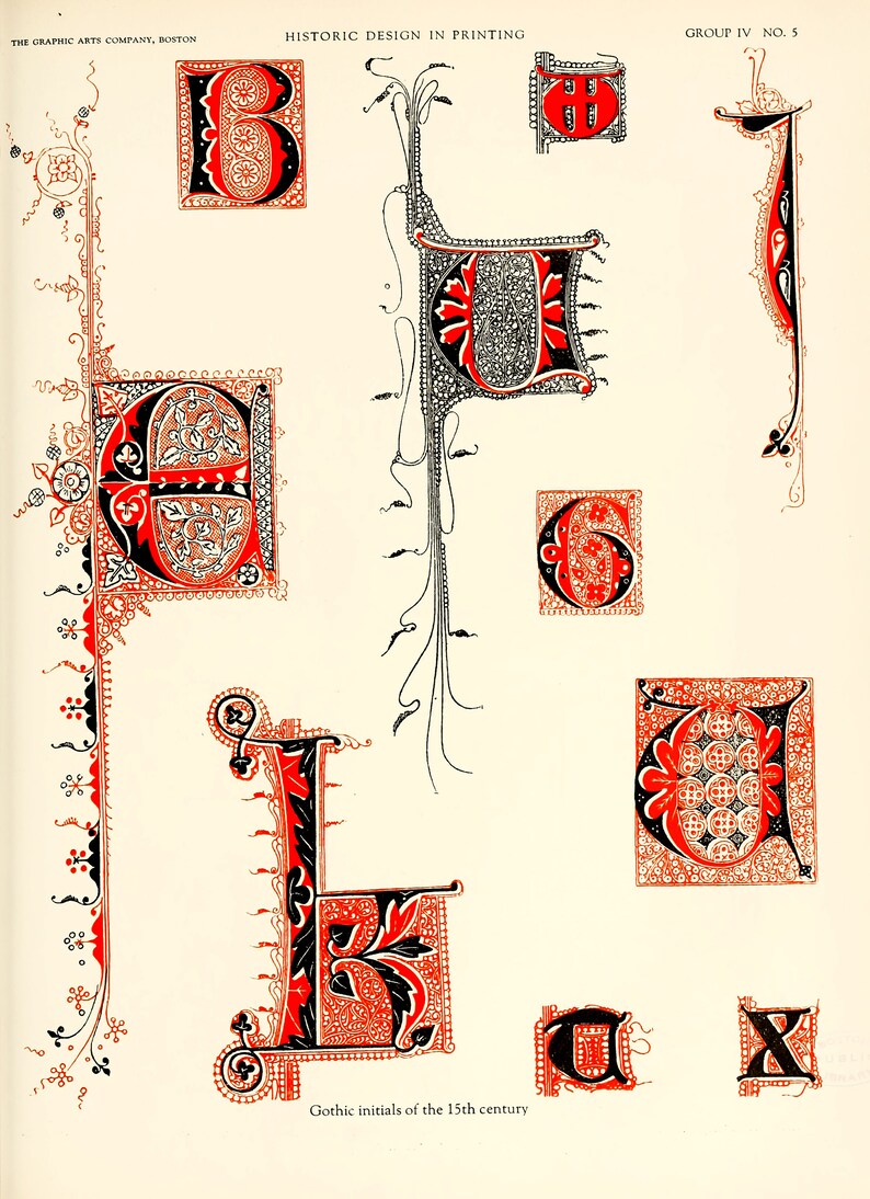 60 Historic Book Printing Designs, Fonts & Borders Illustrations ...