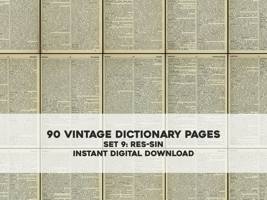 90 Vintage English Dictionary Pages Set 9 RES-SIN | HQ Image Resource ...