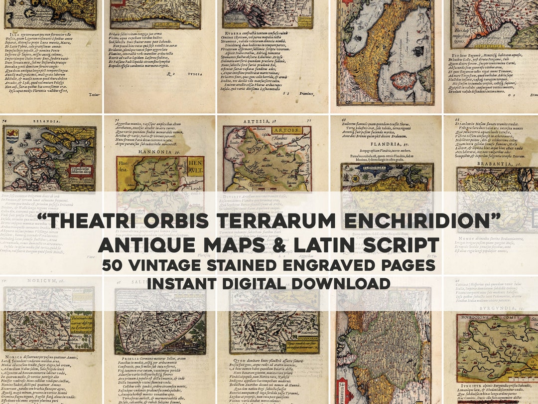 50 Pages of Old World Map Illustrations & Latin Text | Vintage ...