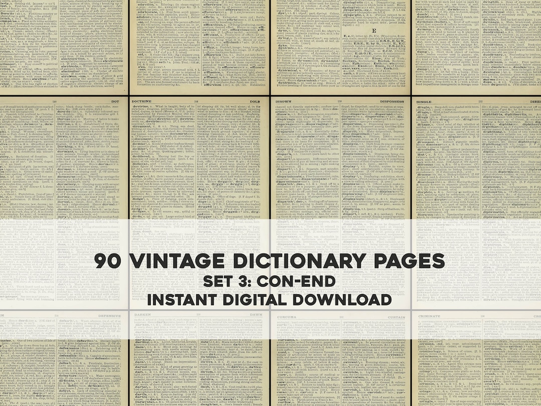 90 Vintage English Dictionary Pages Set 3 CON-END | HQ Image Resource ...