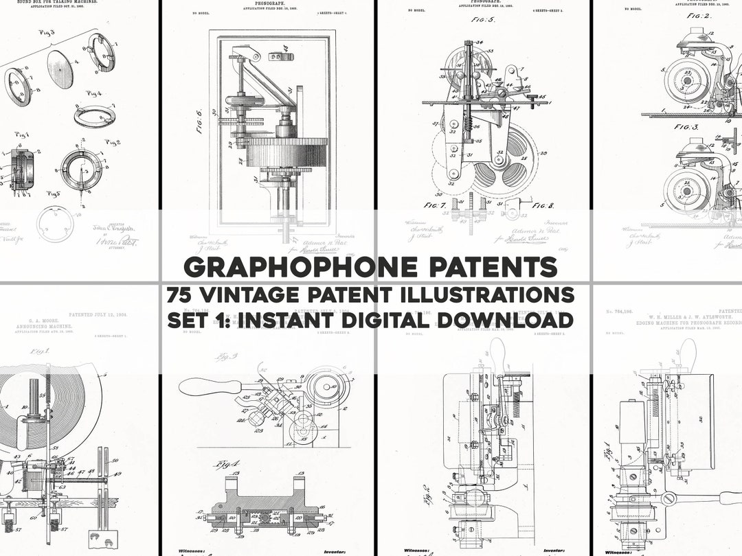 75 Restored Record Player Graphophone Patents Set 1 | HQ Image Bundle ...