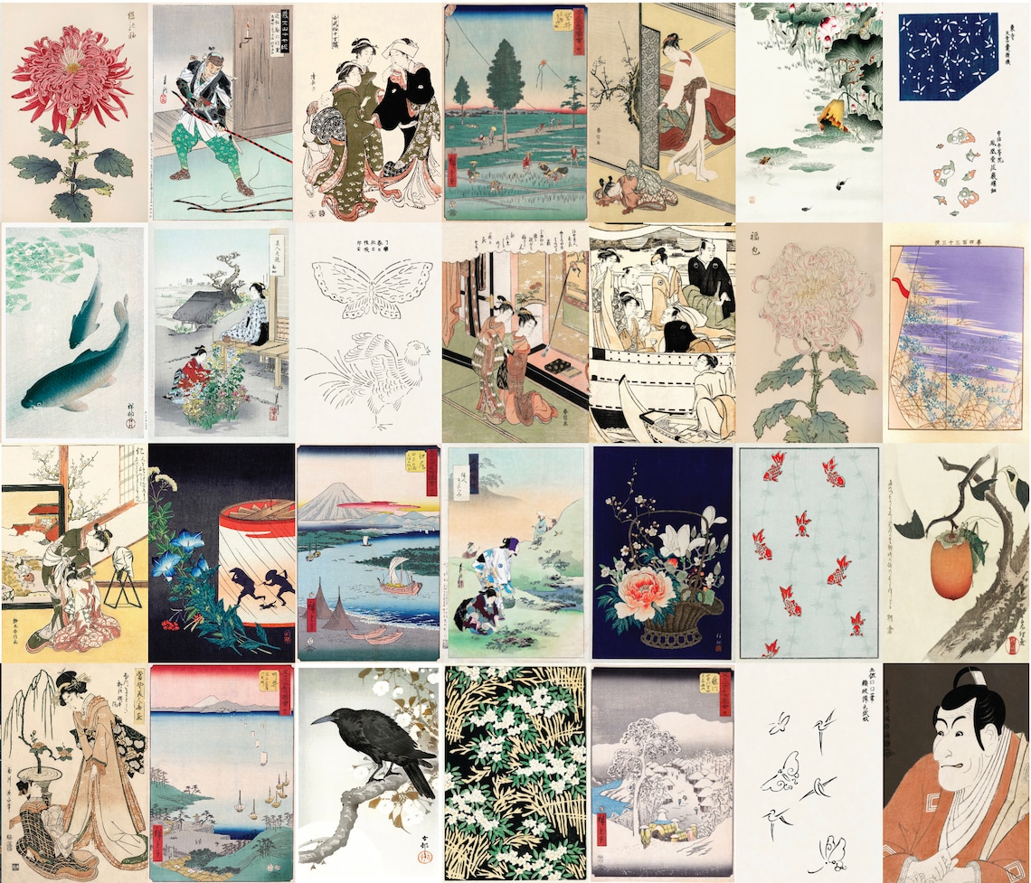 110 Pcs Japanese COLLAGE KIT 4"x6" -- Printable Wall Art Collage Bundle ...