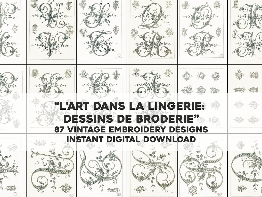 87 Vintage French Embroidery Design Sheets Pages: Letters and Alphabets ...
