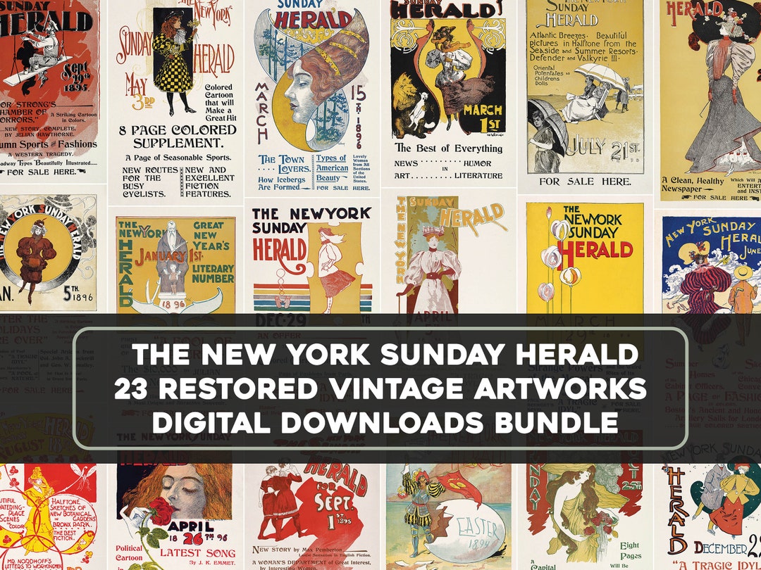23 New York Sunday Herald Printable Wall Art HQ Image Bundle Newspaper ...