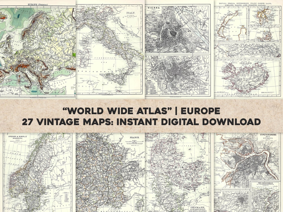 27 Vintage Maps of Europe Countries & Cities World Wide Atlas | HQ ...