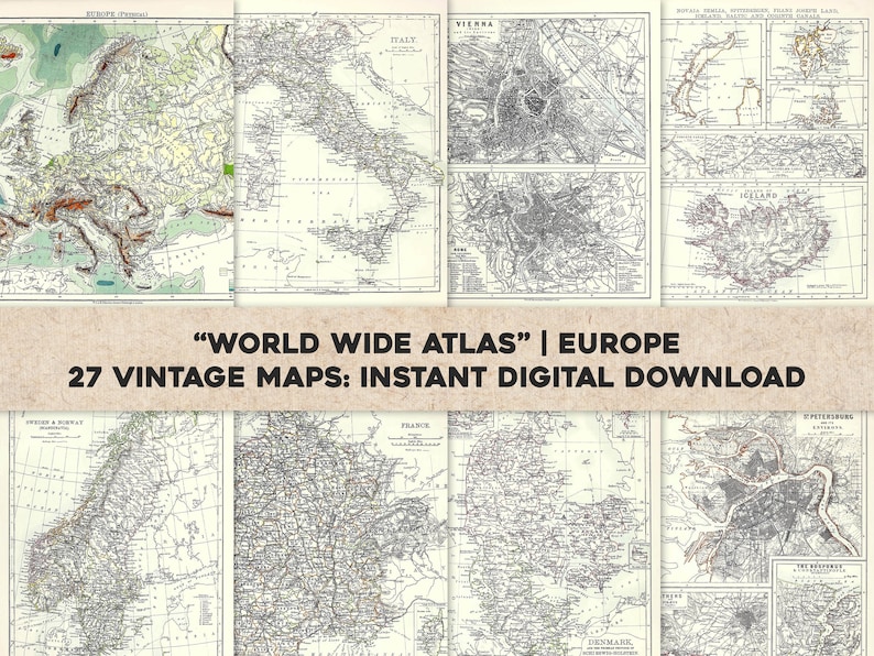 27 Vintage Maps of Europe Countries & Cities World Wide Atlas - Etsy