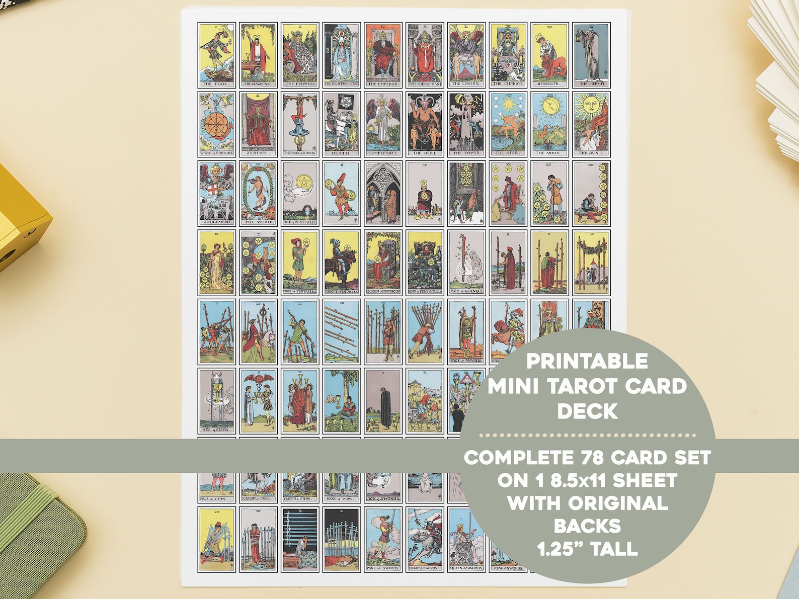 Printable Mini Tarot Card Full Color Deck 8.5x11 Sheet - Etsy