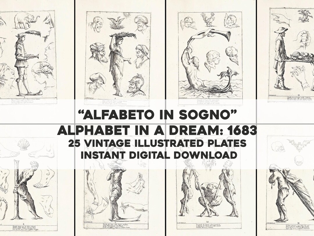 25 Illustrated Pages Alfabeto: Old Strange Alphabet Figures | Vintage ...