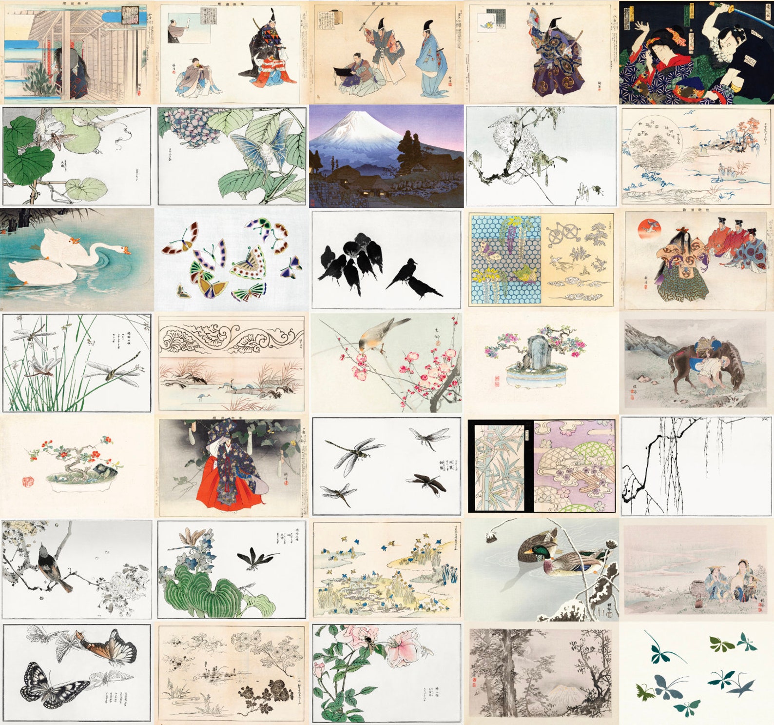 150 Pcs Japanese COLLAGE KIT 4"x6" -- Printable Wall Art Collage Bundle ...