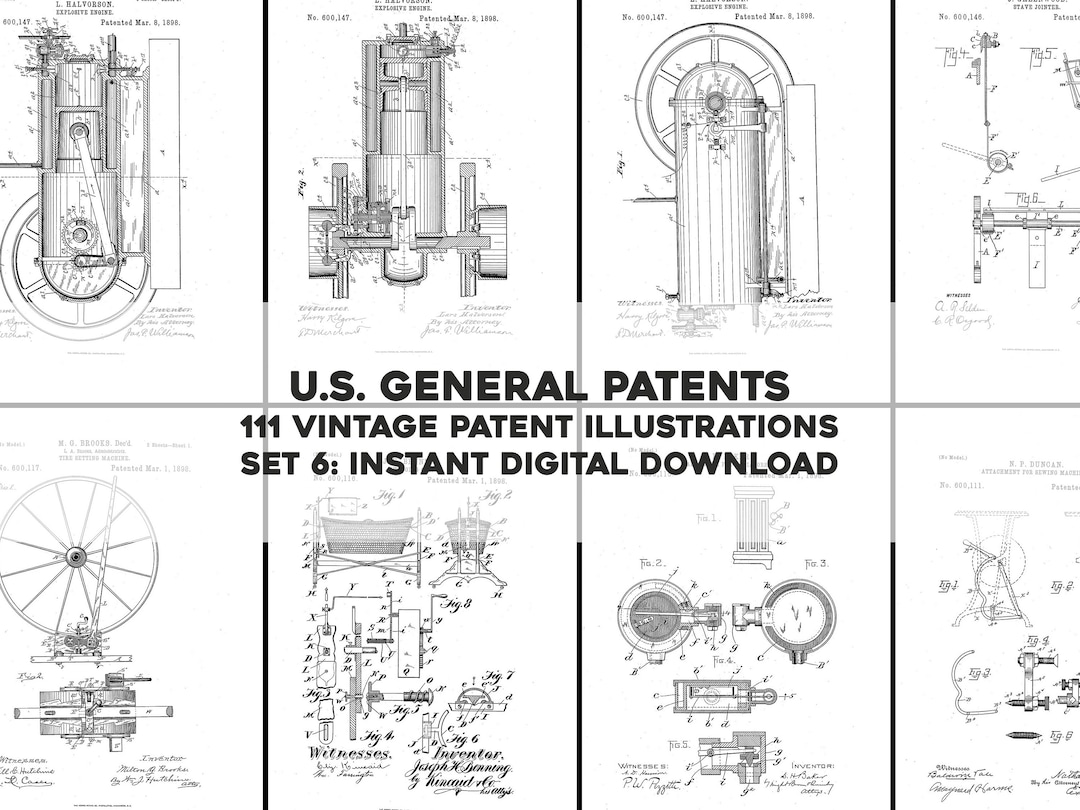 111 Assorted Restored Patents Drawings Set 6 | HQ Image Bundle ...